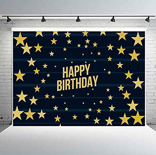 Buy Planck 7x5ft Golden Star Birthday Background Blue Stripes Happy ...