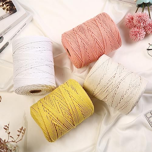 GOHOF Macrame Cord 4mm x 310m Premium Cotton Macrame Rope, 4 Strand ...