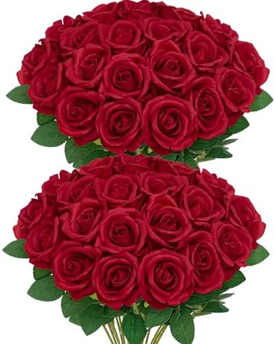 Amazon.com: Winlyn 15 Pcs Real Looking Artificial Red Roses with Long ...