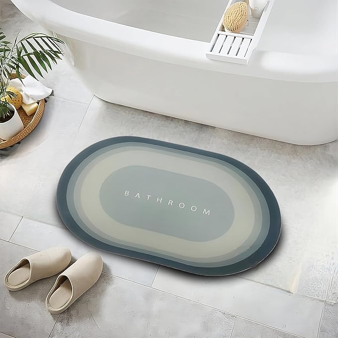 Anti-Skid Water Soaking Oval Bathroom Print Mat, Water Absorbent Mat ...