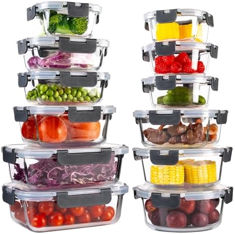 34pcs Glass Food Storage Containers with Lids Set, Airtight Glass Meal ...