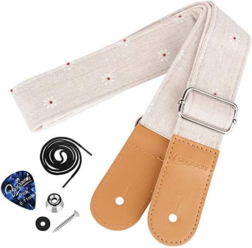 Ukulele Strap Set with 1 Pick & 1 Button, Cotton Linen Adjustable Daisy ...