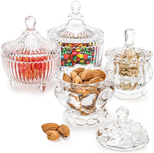 ComSaf Glass Candy Sweet Jar with Lid, Crystal Bon Bon Jar Covered ...