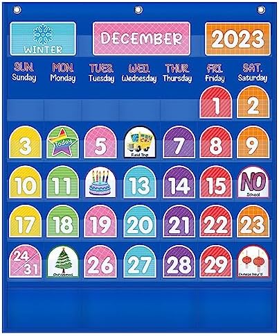 Amazon.com: Classroom Calendar Pocket Chart with 92 Cards for Kids ...