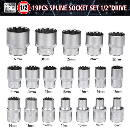 nutmanel Multi-Tooth Nut Set 19 Pieces 1/2 Inch Multi-Tooth Socket ...
