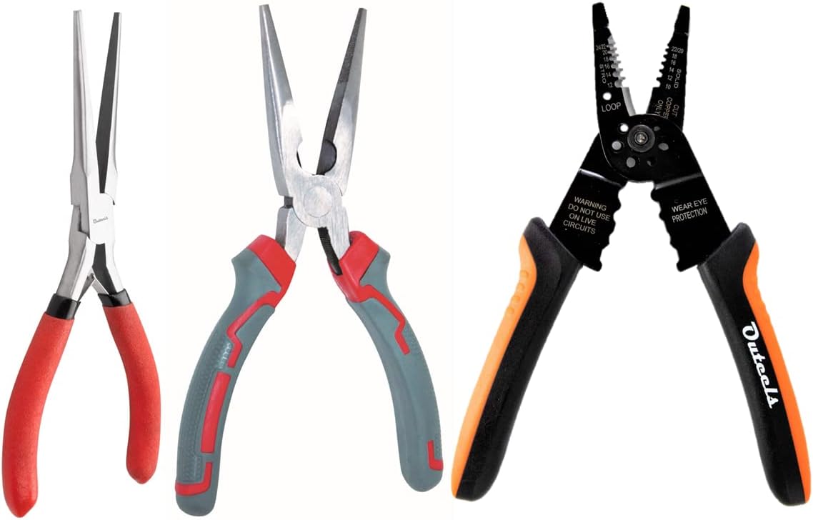 Outeels Needle Nose Pliers 6 Inch, Long Nose Pliers 8 inch and Wire Stripper 8 Inch Bundle ...