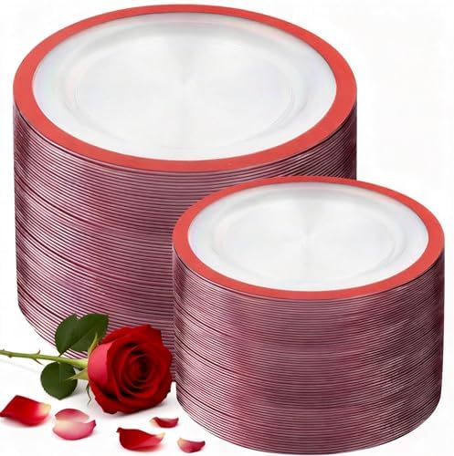 Amazon.com: U-QE 200PCS Red Plastic Plates - Red Plastic Plates ...
