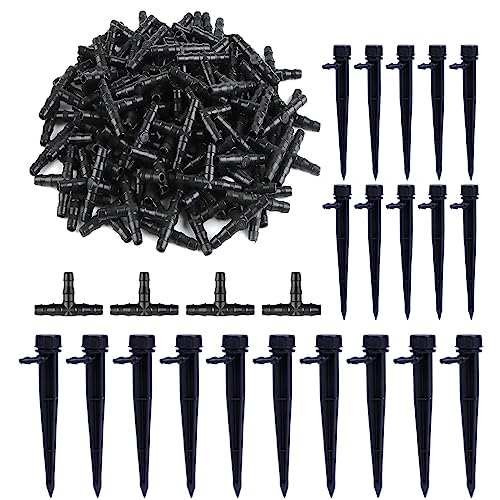 Pack of 100 Drip Irrigation T Connectors, 20 x Adjustable Drip Emitters ...