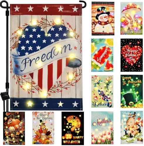 Amazon.com : Solar Seasonal Garden Flags Set of 12, Outside Lighted 12× ...