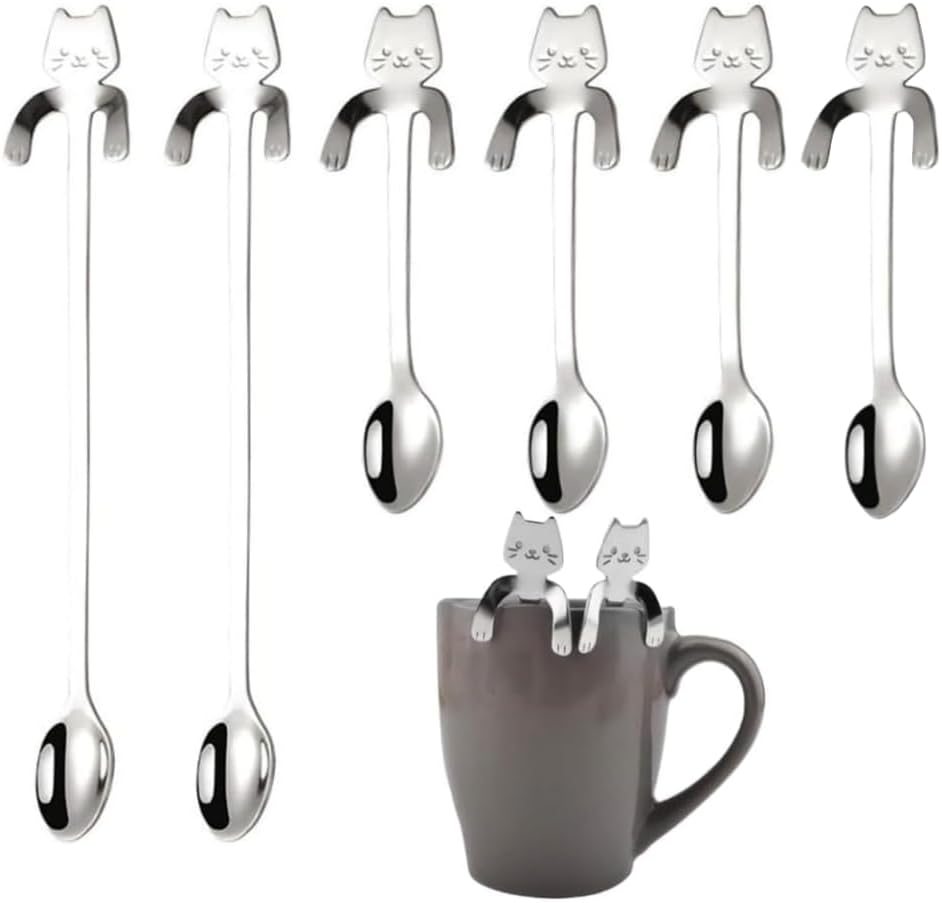 CosCosX 4 Pcs Stainless Steel Mini Cat Kitty Coffee Spoon, Tea Soup ...