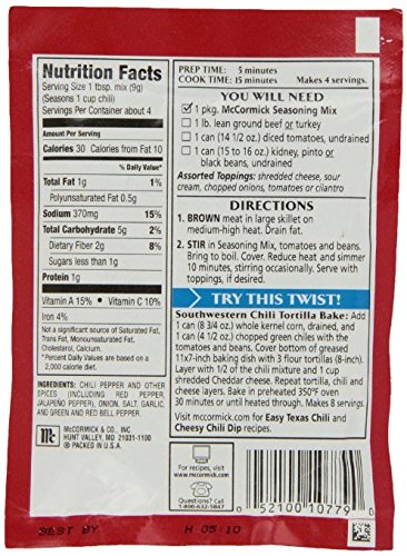 McCormick Chili Mix, Tex Mex Flavor, 1,25 oz (Pack de 6) – Yaxa Colombia
