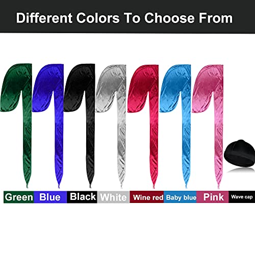 7 Pieces Silky Durags with Long Tail and 1 Piece Satin Wave Cap, Pack ...