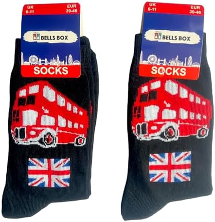 Souvenirs 2 Pairs Men’s London Socks – UK Size 6-11 – Black Crew Socks ...