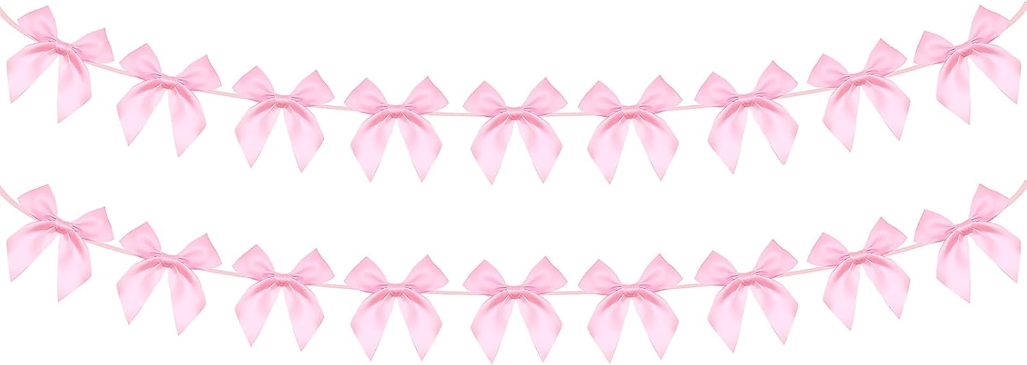 Amazon.com: 2pcs Pink Bow Garland Banner, Pink Ribbon Bow Party ...