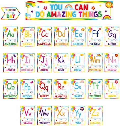 Amazon.com : gisgfim Colorful Alphabet Affirmations Bulletin Board Set ...