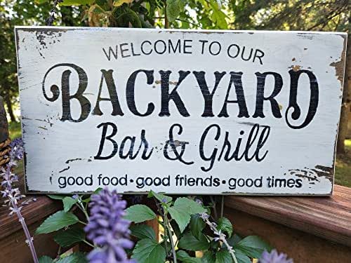 Amazon.com: Wood Sign White Backyard Bar & Grill Wall Sign BBQ Yard ...