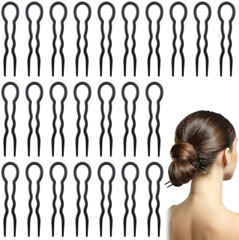 Amazon.com : 24 Piece Plastic Hair Pins, U Shaped Hair Pins Black Hair ...