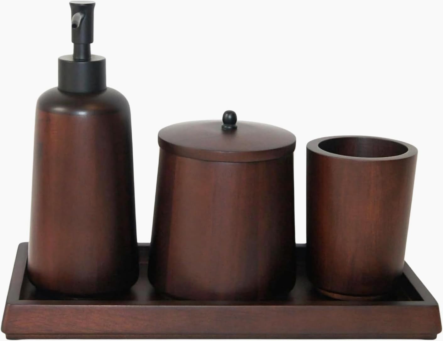Amazon.com: MIHIRO Acacia Wood Bathroom Accessories Set with Tray ...
