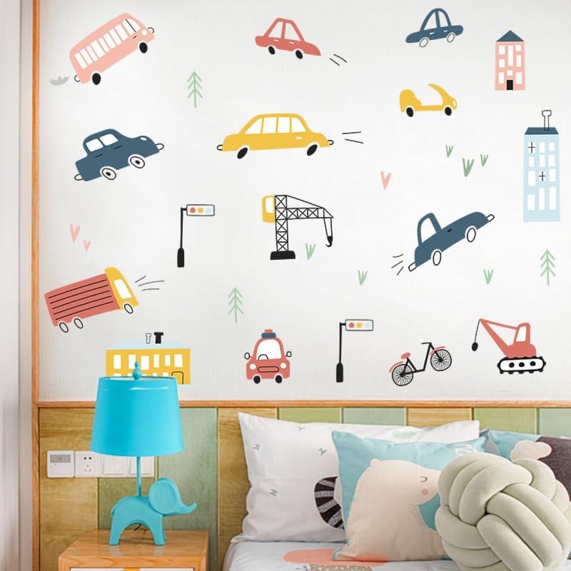 JAAMSO ROYALS Cartoon Car Building Wall Stickers for Home, Living Room ...