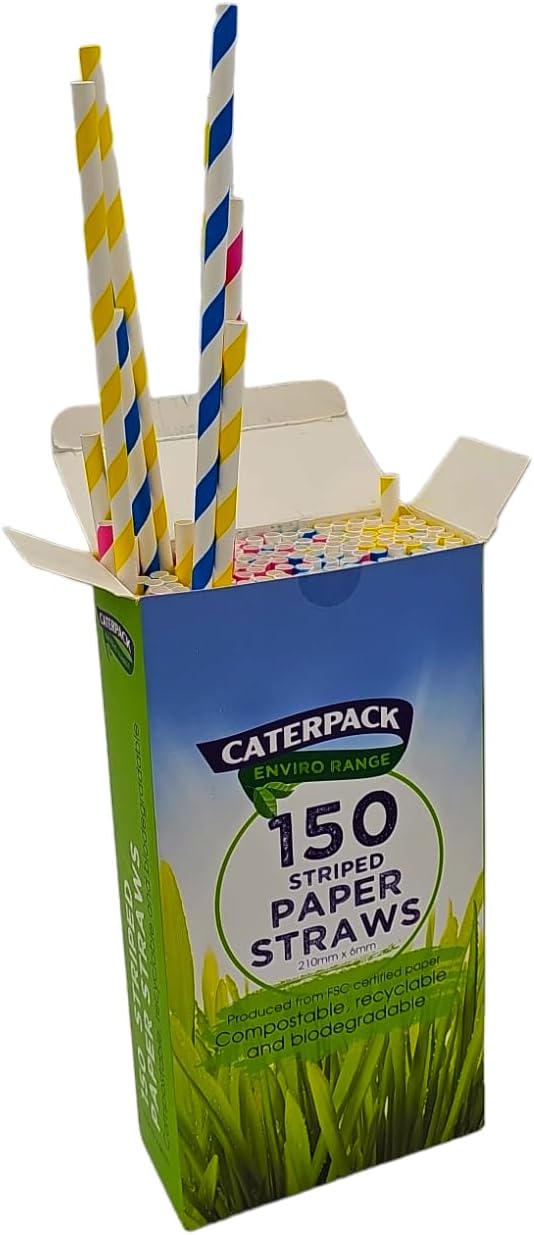 Caterpack Enviro Range Paper Straws Striped 150 Pack Fully Recyclable ...