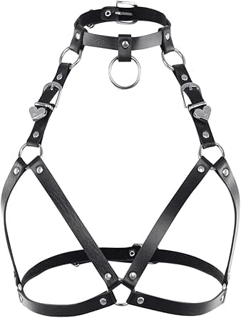 CHICTRY Womens Open Bra Faux Leather Strappy Choker Neck Chest Binder ...