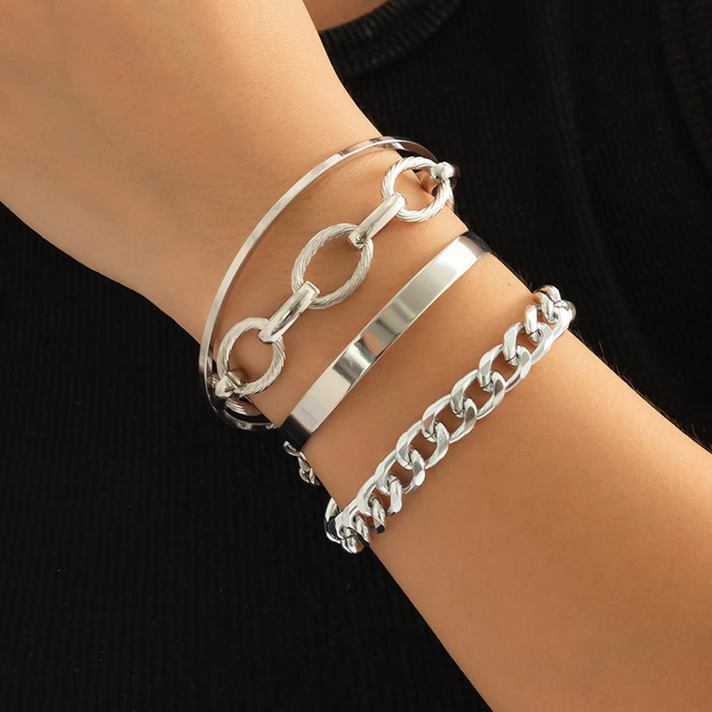 Amazon.com: Missgrace 4Pcs Boho Silver Layered Bracelets Sets Stackable ...