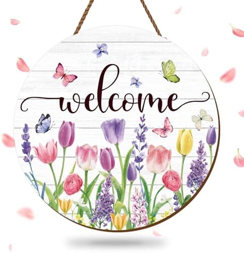 Amazon.com: JarThenaAMCS Spring Summer Flower Welcome Door Sign Tulip ...