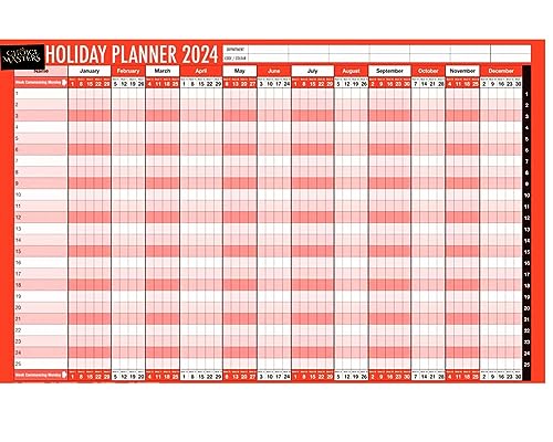 2024 Staff Holiday Planner Organiser A2 Large Laminated Wall Planner ...