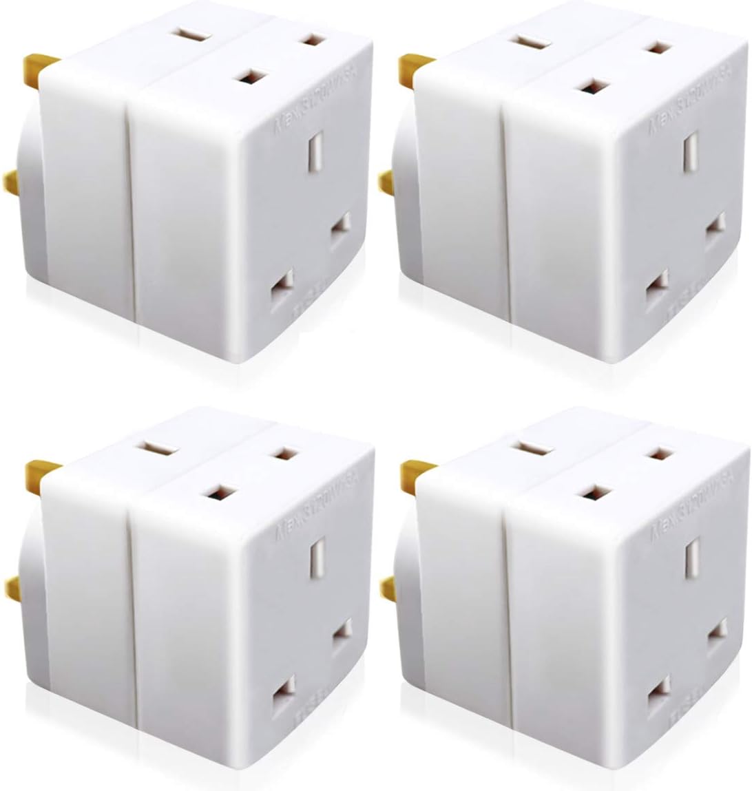 EXTRASTAR 2 Way Double Block Mains Adaptor, 3 Pins Socket Splitter ...