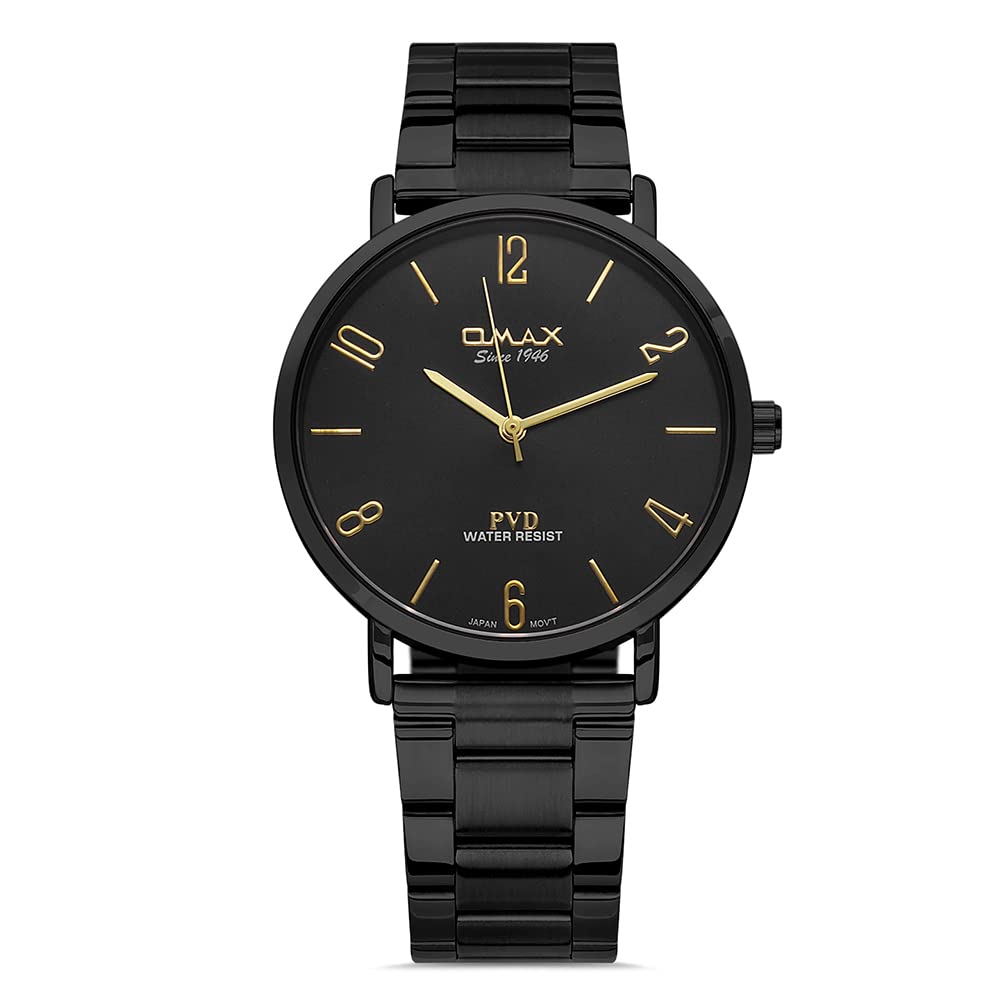 OMAX Men's Minimalist 42mm Black Onyx Stainless Steel Case & Black Dial ...