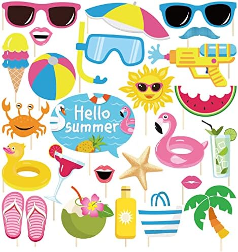 Amazon.com: 25Pcs Pool Photo Booth Props with Stick, Beach Summer Pool ...