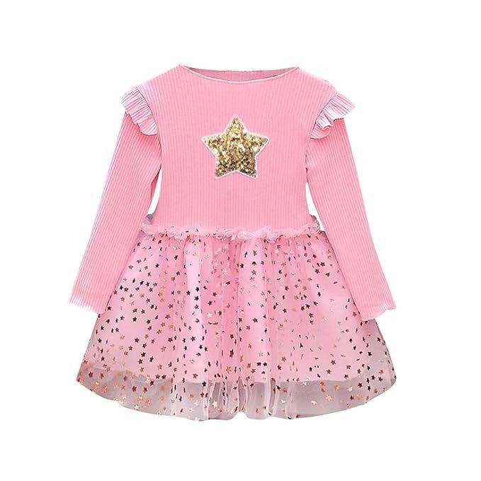 Buy Cute Baby Girls Fancy Full Sleeve Sparkling Star Frock Party Ware ...