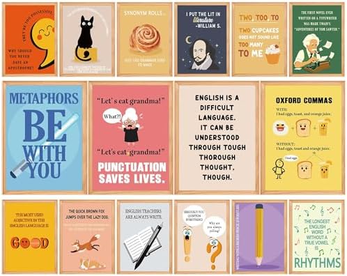 Amazon.com: gisgfim 16Pcs English Classroom Posters Funny ELA Jokes ...