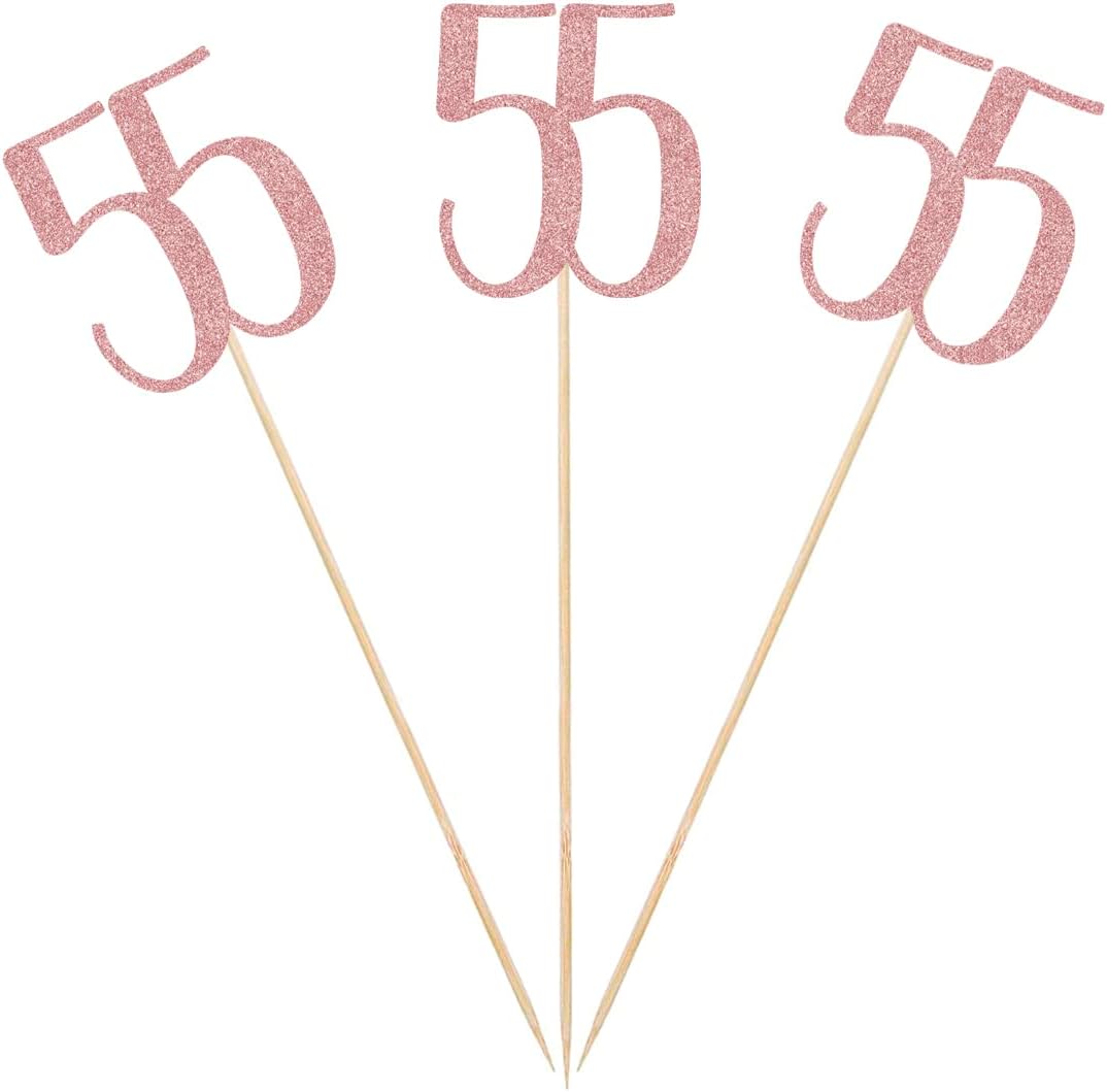 Amazon.com: Rose Gold 55th Glitter Birthday Centerpiece Sticks, 12-Pack ...