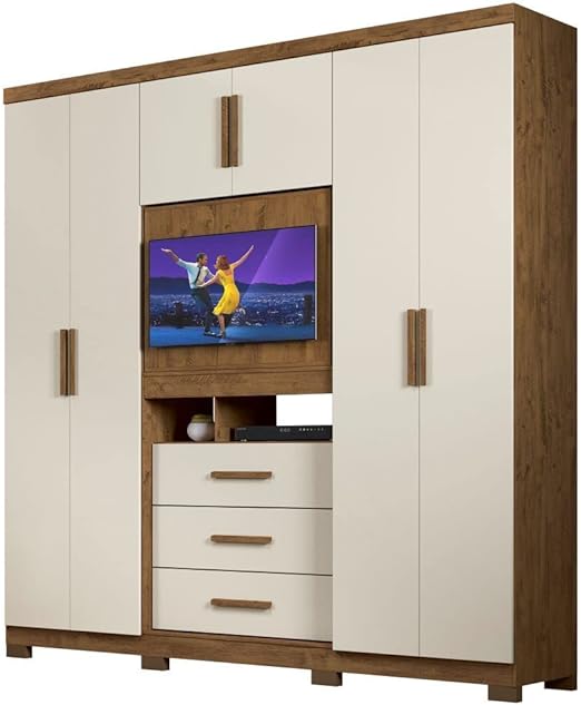 Guarda roupa casal Dubai 6 Portas 3 Gavetas Multifuncional com Painel ...