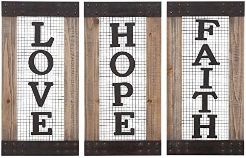 Amazon.com: The Roomplace Love Hope Faith 3 Pc. Wall Art in Brown: Wall Art