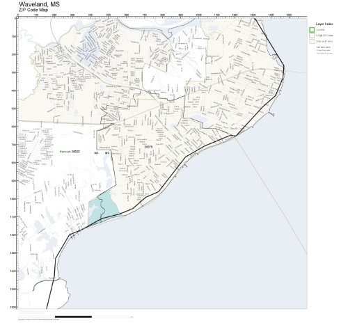 ZIP Code Wall Map of Waveland, MS ZIP Code Map Not Laminated: Amazon ...