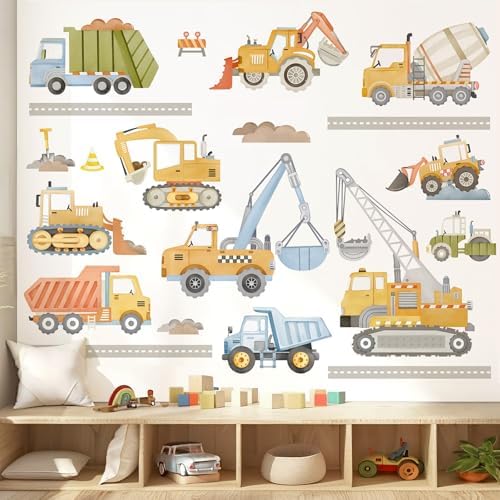 wondever Watercolor Construction Vehicles Wall Stickers Tractor ...