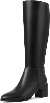 Amazon.com | zhsrin Black Knee High Boots Women Chunky Heel Round Toe ...