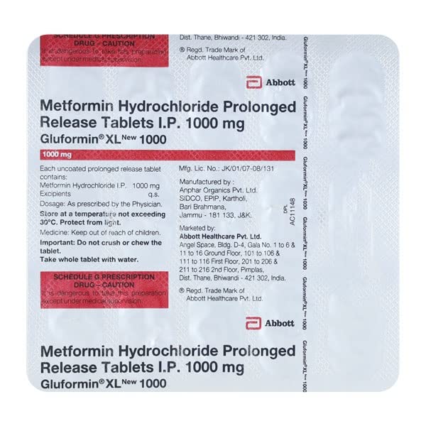 Gluformin XL New 1000 Tablet 15's : Amazon.in: Health & Personal Care