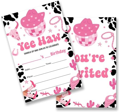 Amazon.com : AEHIE 20 Sets Cowgirl Yee Haw Birthday Party Invitations ...