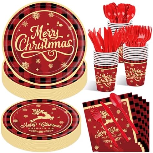 Amazon.com: 194 Pcs Merry Christmas Party Supplies for 24 Guests Gingerbread Christmas Tableware ...