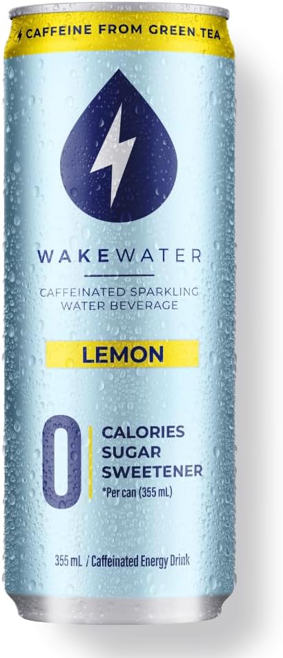 WakeWater Caffeinated Sparkling Water | Lemon, 355ml X 24 Cans | Natural Green Tea Caffeine ...