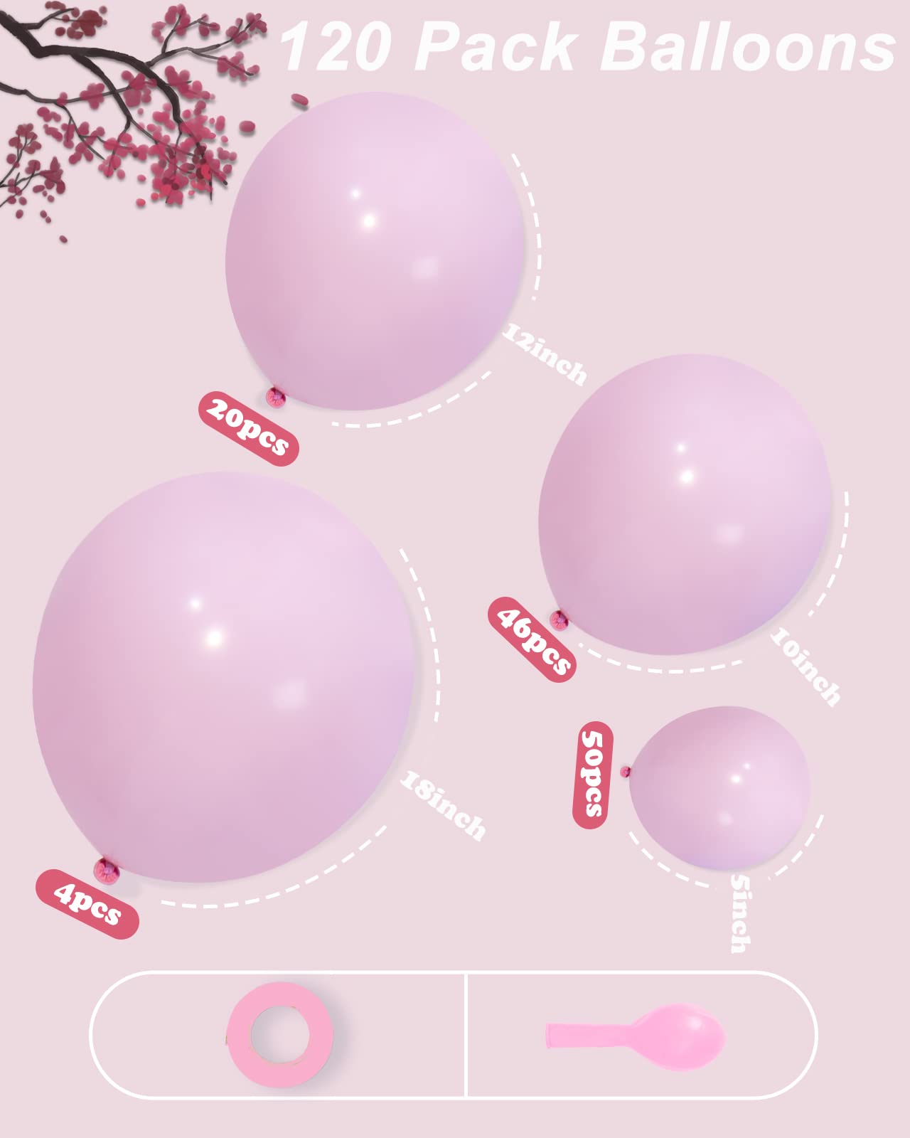 Snapklik.com : CACOLULU Light Pink Balloons Garland - 120Pcs 18+12+10+5 ...