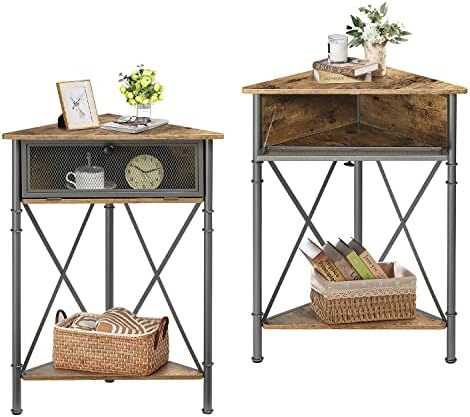 Amazon.com: VECELO Corner Tables for Small Spaces, Multipurpose Storage ...