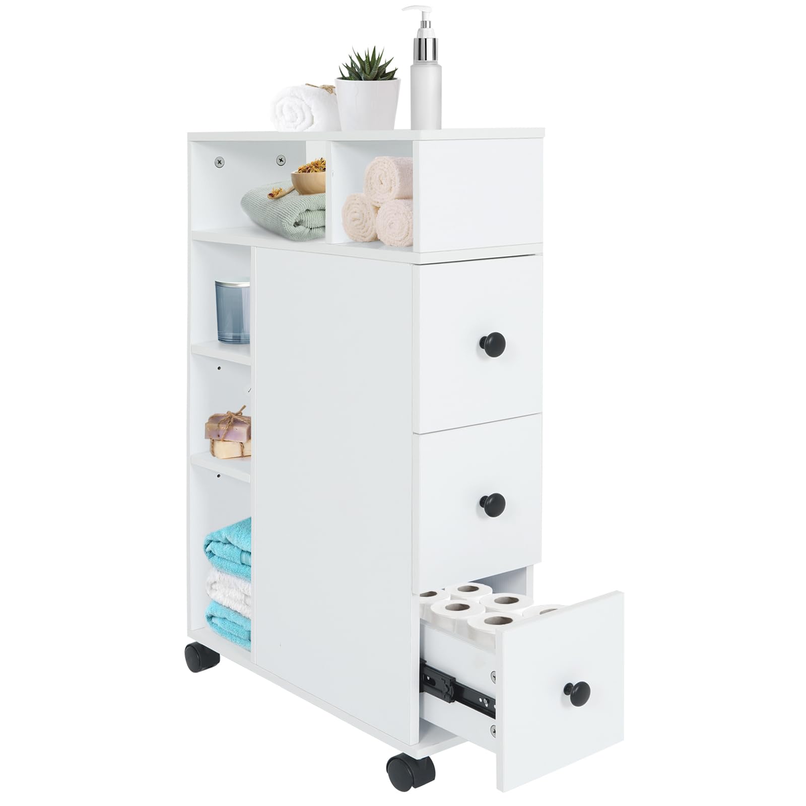 ARTETHYS Slim Bathroom Storage Unit, Narrow Bathroom Floor Storage ...