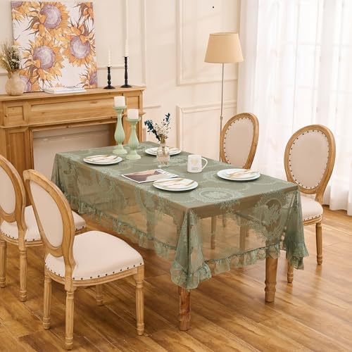 Amazon.com: Raedan Lace Tablecloth with Ruffled Hem, Floral Embroidered ...