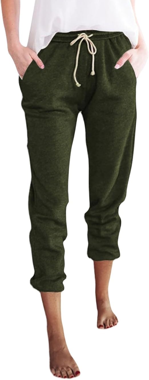 Featur Cropped Pants for Women Loose Fit Drawstring Elastic High ...