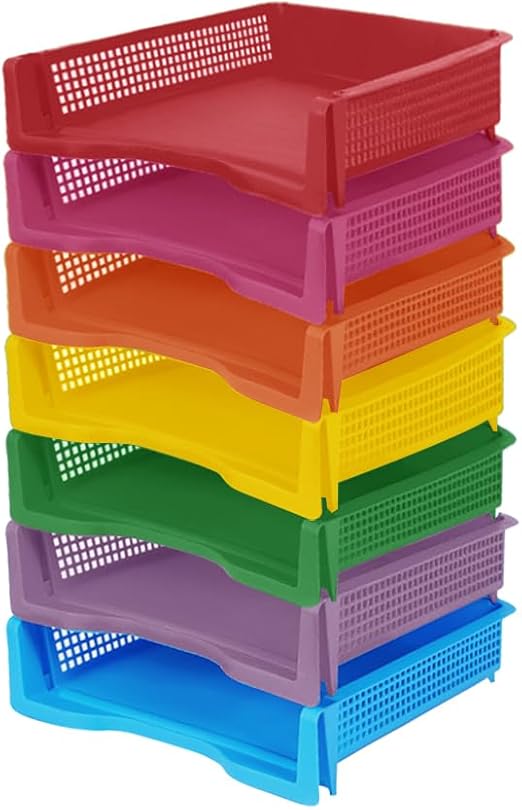 Amazon.com: UNWAAT 7 Tier Bright Colors Stackable Plastic Paper Trays ...