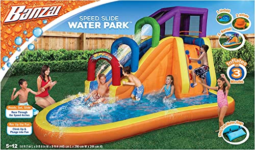 BANZAI Speed Slide Water Park, Length: 14 ft 7 in, Width: 9 ft 6 in ...